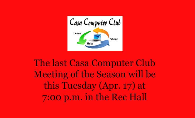 Computer Club Meeting – April 17, 2018