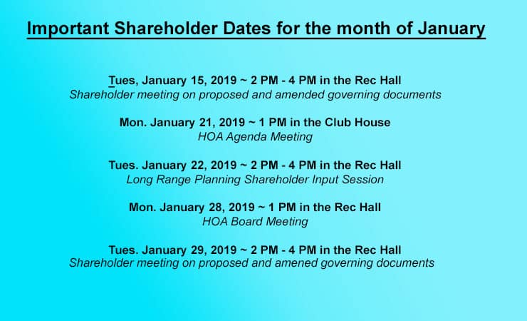 Important Dates for January 2019
