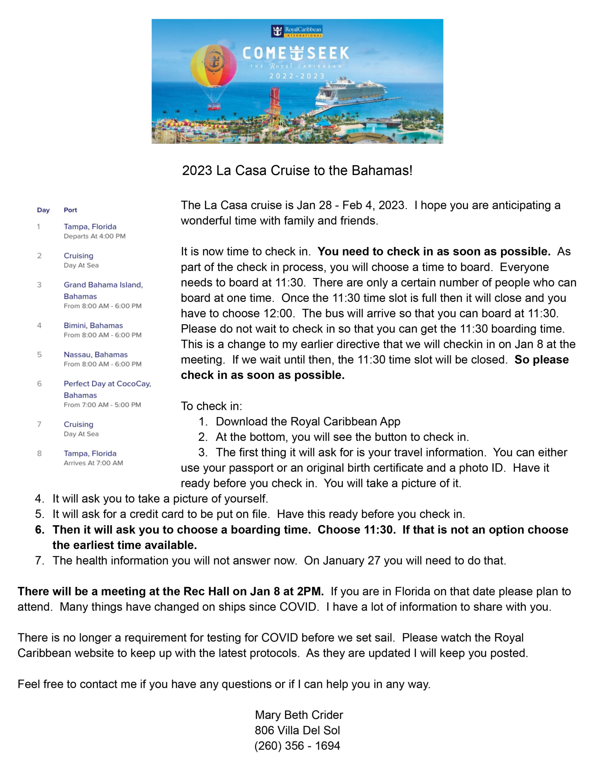 La Casa Cruise Update